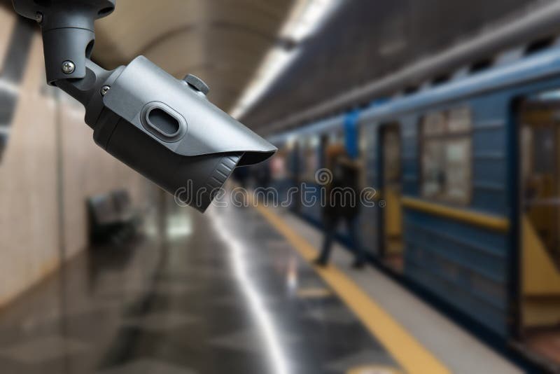 CCTV Camera Security Operating on Subway Station Platform.underground ...