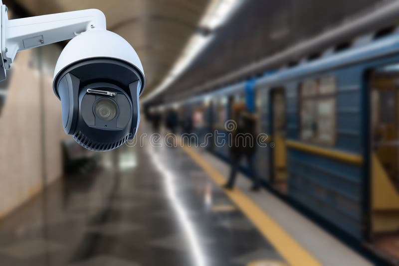 CCTV Camera Security Operating on Subway Station Platform.underground ...