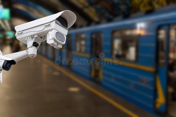 CCTV Camera Security Operating on Subway Station Platform.underground ...