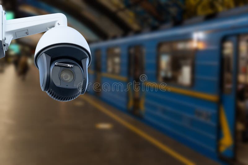 CCTV Camera Security Operating on Subway Station Platform.underground ...