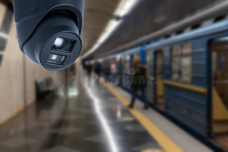 CCTV Camera Security Operating on Subway Station Platform.underground ...