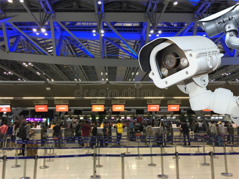 CCTV Camera Security or Surveillance Operating in Air Port. Stock Photo ...