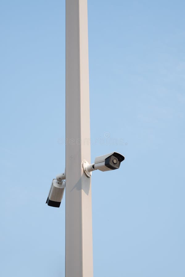 Security Camera with Blue Sky. Stock Image - Image of device, guard ...