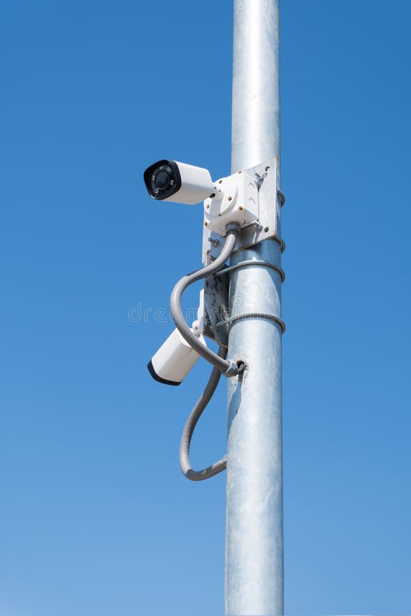 Security Camera with Blue Sky. Stock Image - Image of camera, protect ...