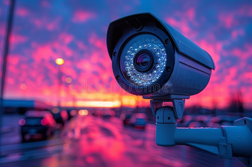 Cctv Camera on Sunset Sky Background with Copy Space. Generative AI ...