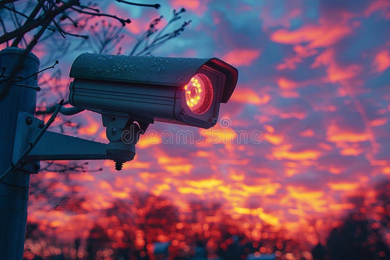 Cctv Camera on Sunset Sky Background with Copy Space. Generative AI ...