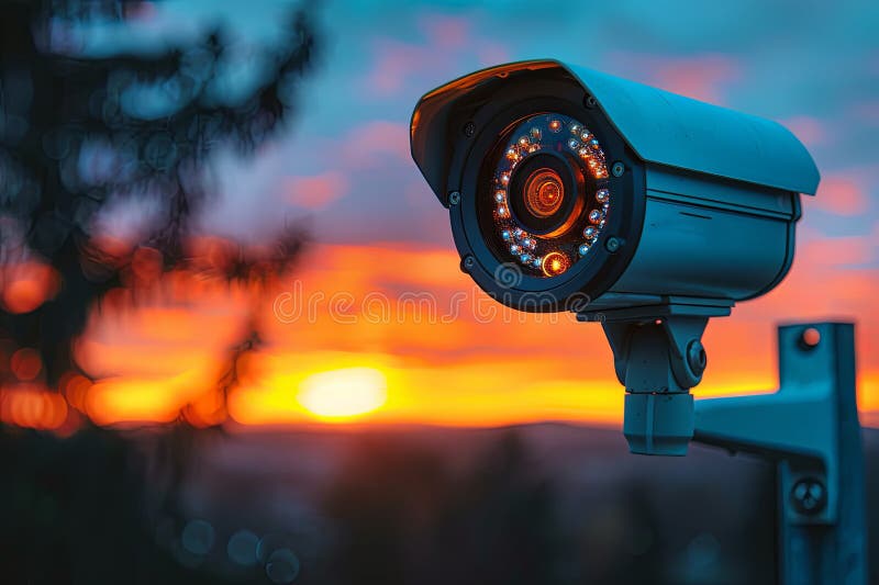 Cctv Camera on Sunset Sky Background with Copy Space. Generative AI ...