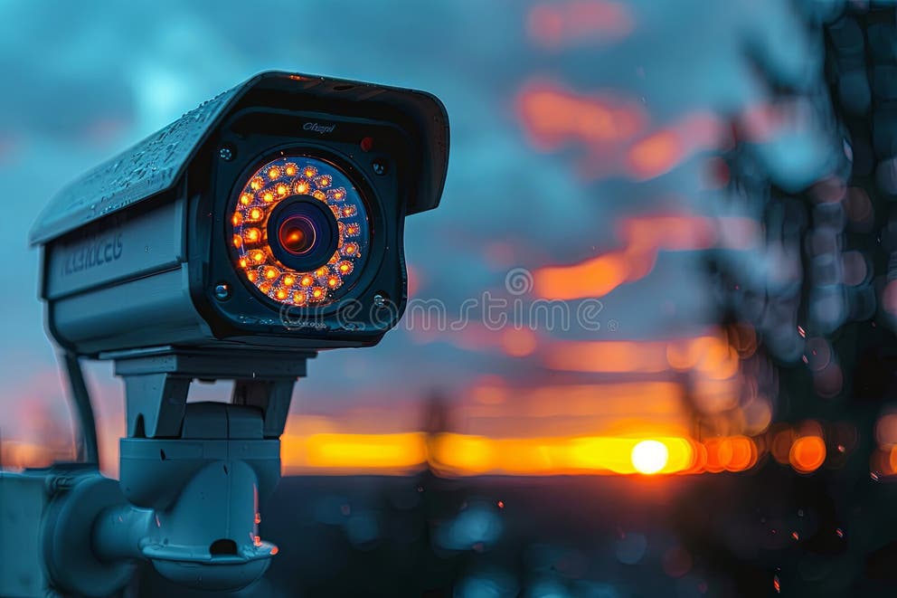 Cctv Camera on Sunset Sky Background with Copy Space. Generative AI ...