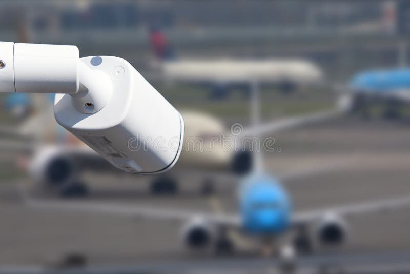 CCTV Camera or Surveillance Operating in Air Port. Stock Photo - Image ...