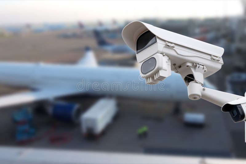 CCTV Camera or Surveillance Operating in Air Port. Stock Image - Image ...