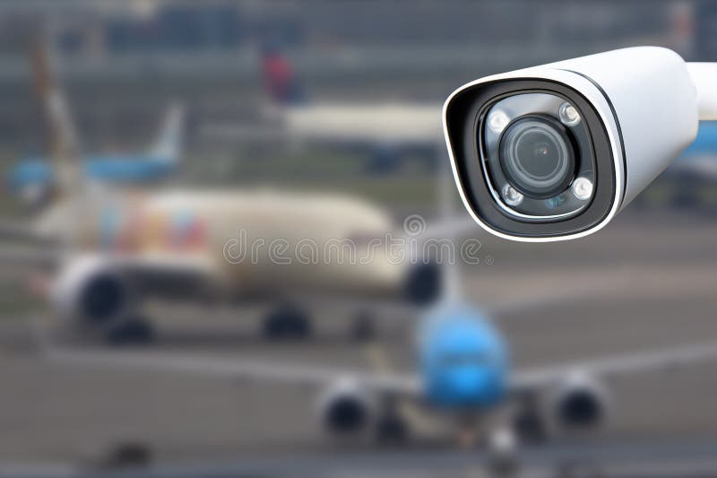 CCTV Camera or Surveillance Operating in Air Port. Stock Photo - Image ...