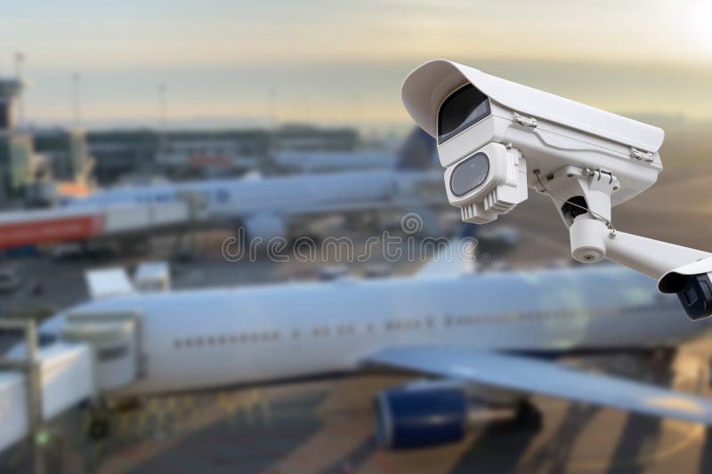 CCTV Camera or Surveillance Operating in Air Port. Stock Image - Image ...