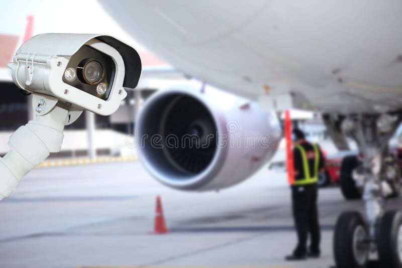 CCTV Camera or Surveillance Operating in Air Port Stock Photo - Image ...