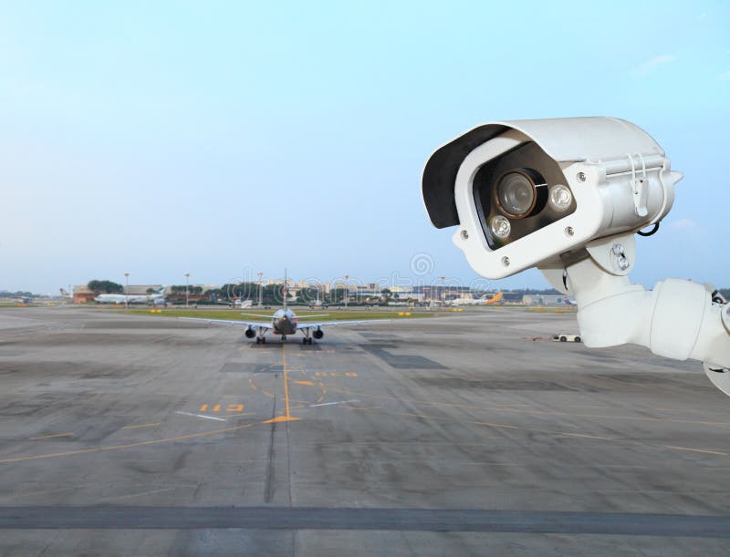 CCTV Camera or Surveillance Operating in Air Port Stock Photo - Image ...