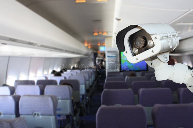 CCTV Camera or Surveillance Operating in Airplane. Stock Image - Image ...