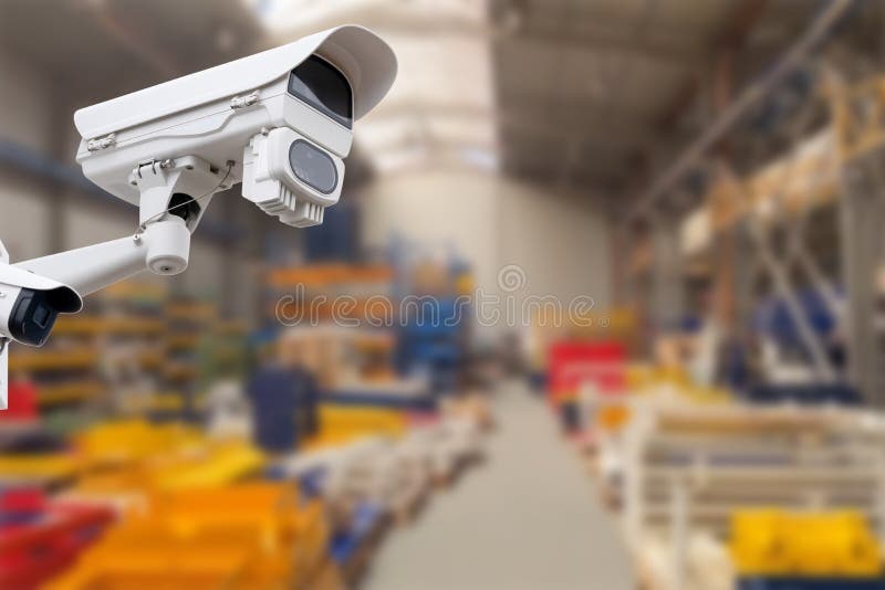 CCTV Camera or Surveillance Operating Inside Industrial Factory. Copy ...
