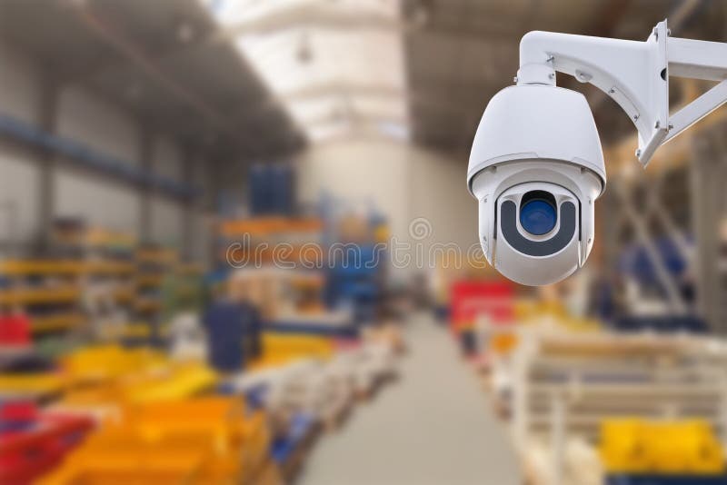 CCTV Camera or Surveillance Operating Inside Industrial Factory. Copy ...