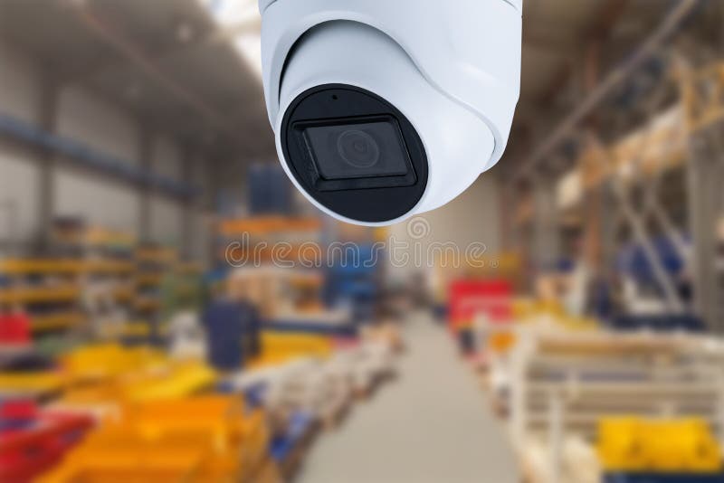 CCTV Camera or Surveillance Operating Inside Industrial Factory. Copy ...