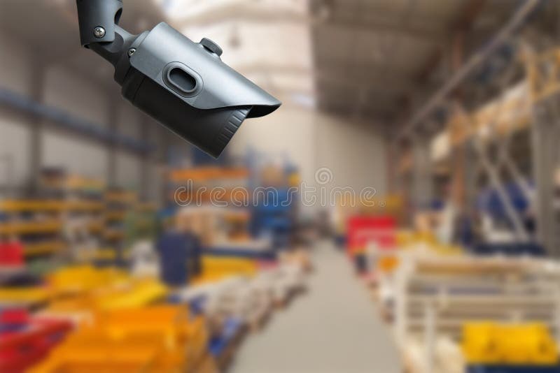 CCTV Camera or Surveillance Operating Inside Industrial Factory. Copy ...