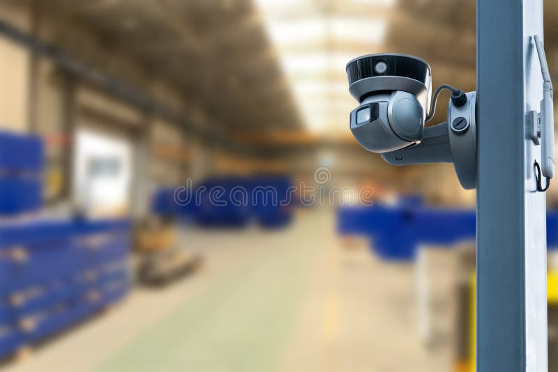 CCTV Camera or Surveillance Operating Inside Industrial Factory. Copy ...
