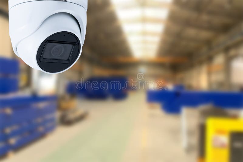 CCTV Camera or Surveillance Operating Inside Industrial Factory. Copy ...