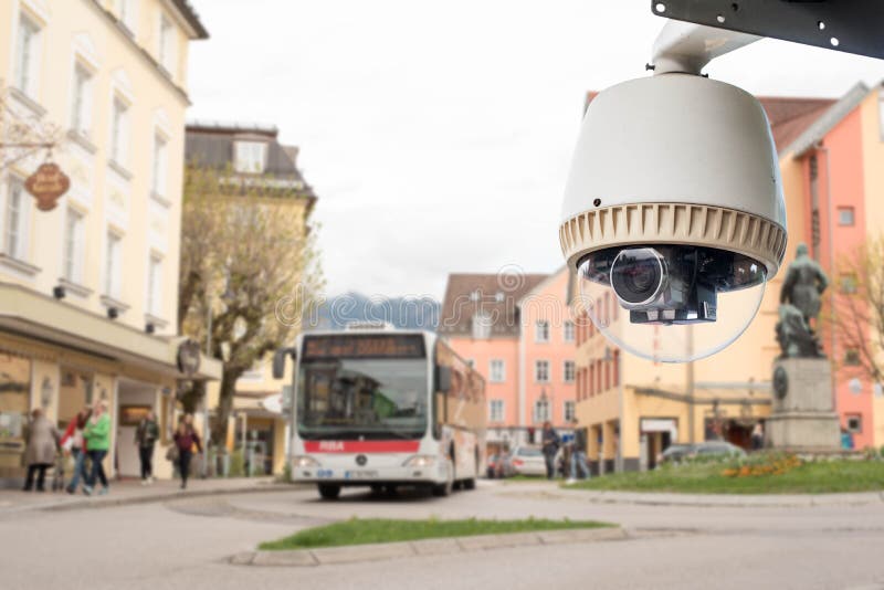 CCTV Camera or Surveillance Technology Working on City Road Stock Image ...