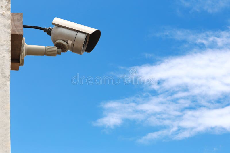 CCTV Camera System on Blue Sky Background Stock Photo - Image of ...
