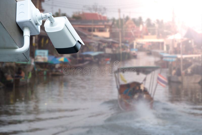 CCTV Camera System Operating Over Floating Market Stock Image - Image ...