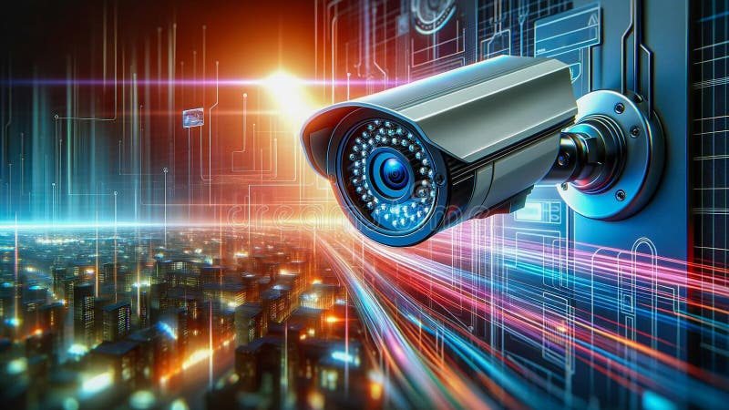 CCTV Camera and Technology Light Lines Background, AI Generated Image ...