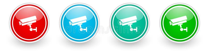 Cctv Camera Vector Icons, Colorful Glossy Buttons on White Stock ...