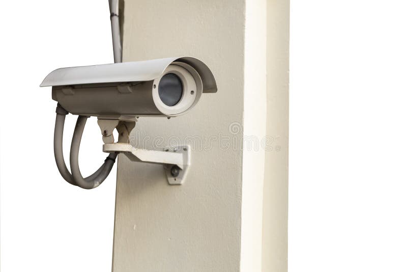 CCTV Camera on Wall Isolated on White Background Stock Image - Image of ...