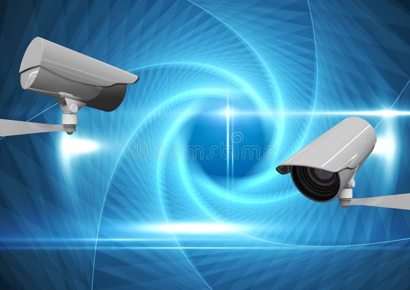 CCTV Cameras Against Blue Abstract Background Stock Illustration ...