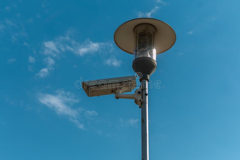 CCTV Cameras Against the Blue Sky. Designed for Visual Control or ...