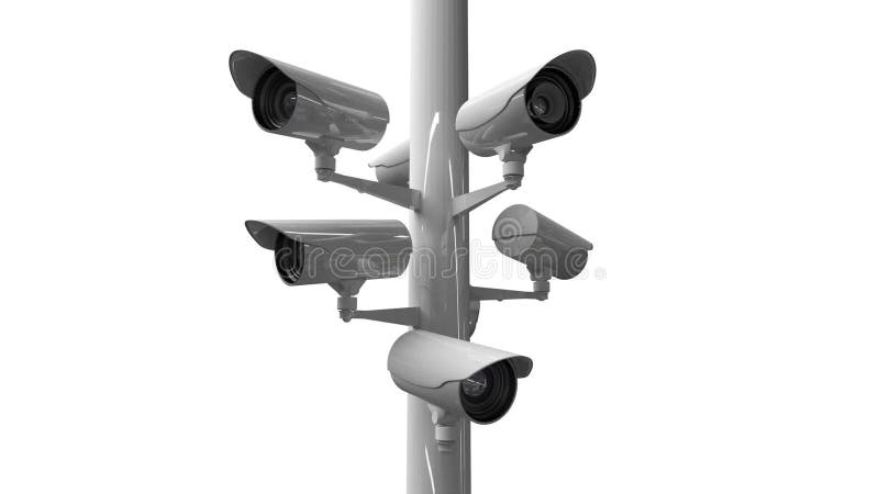 CCTV Cameras with Digital Globe and Silhouette of Man in Background ...