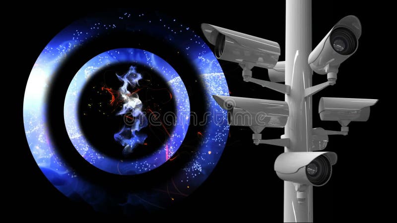 CCTV Cameras with Digital Globe and Silhouette of Man in Background ...