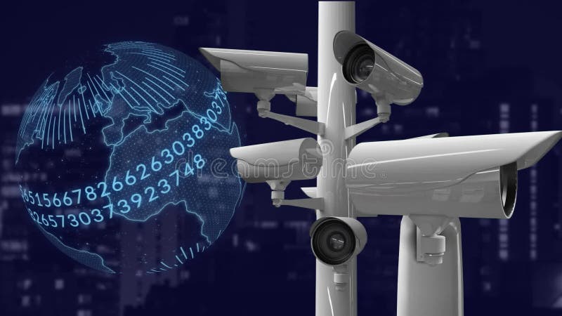 CCTV Cameras and Digital Globe Stock Video - Video of communication ...