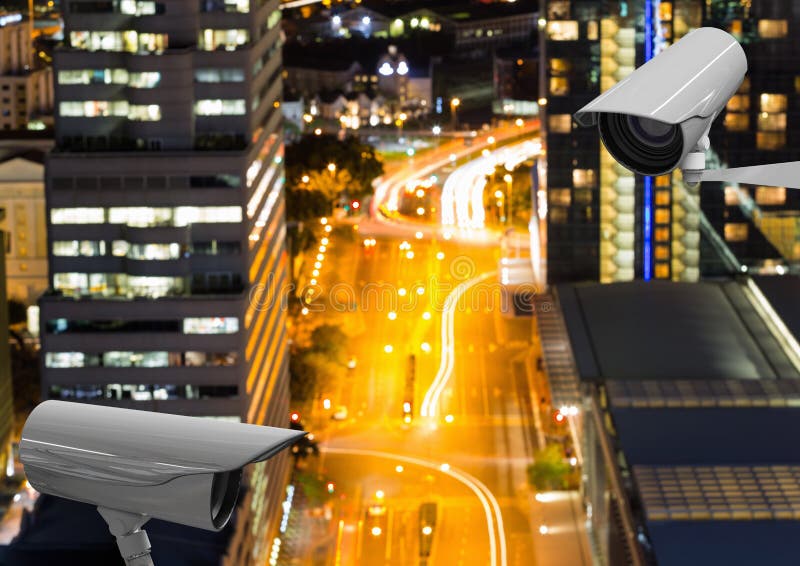 CCTV Cameras on Illuminated Road in City Stock Photo - Image of cctv ...