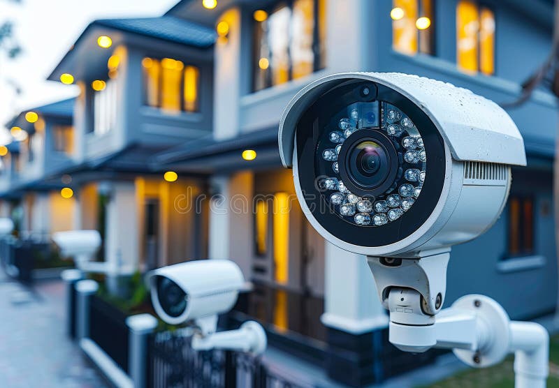 CCTV Cameras are Installed on the Street in Front of the House. Stock ...