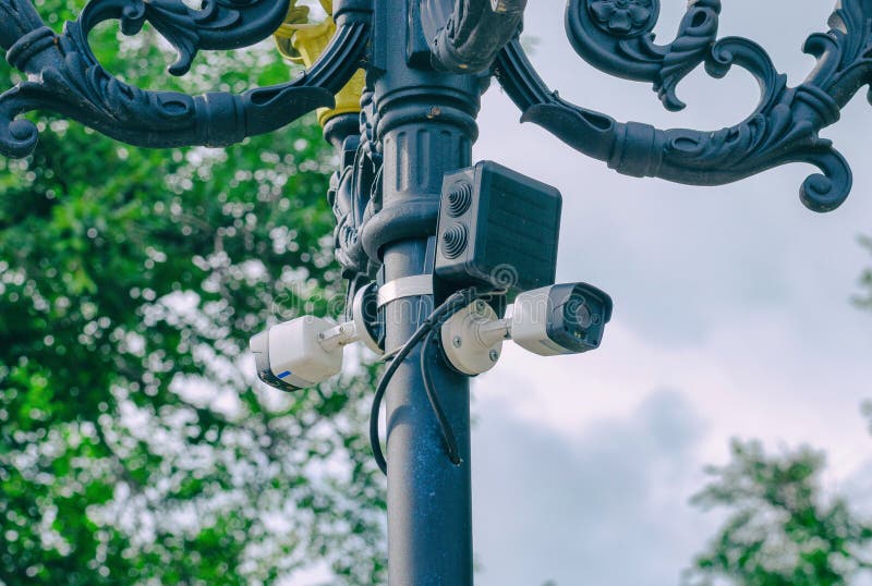 CCTV Cameras are Installed on the Street Light Stock Image - Image of ...