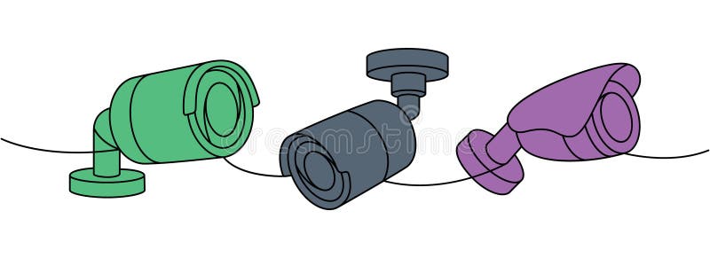 CCTV Cameras One Line Colored Continuous Drawing. Outdoor Security ...