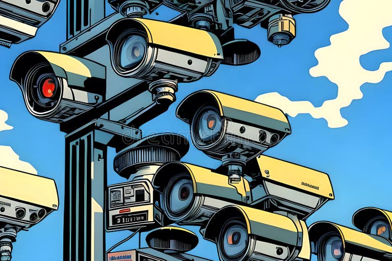 CCTV cameras on the post stock illustration. Illustration of privacy ...