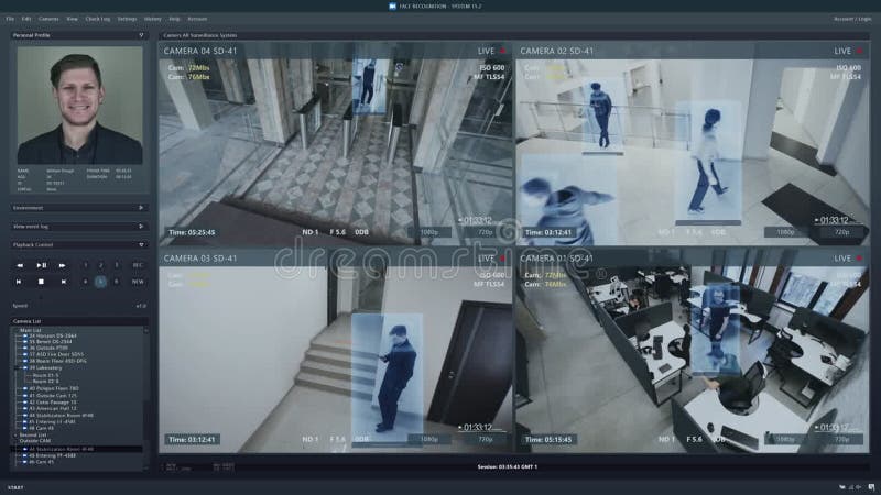 CCTV Cameras with Recognition System in Coworking Office Stock Video ...