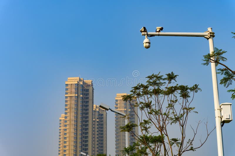 CCTV Cameras and Residential Building on Back Stock Image - Image of ...