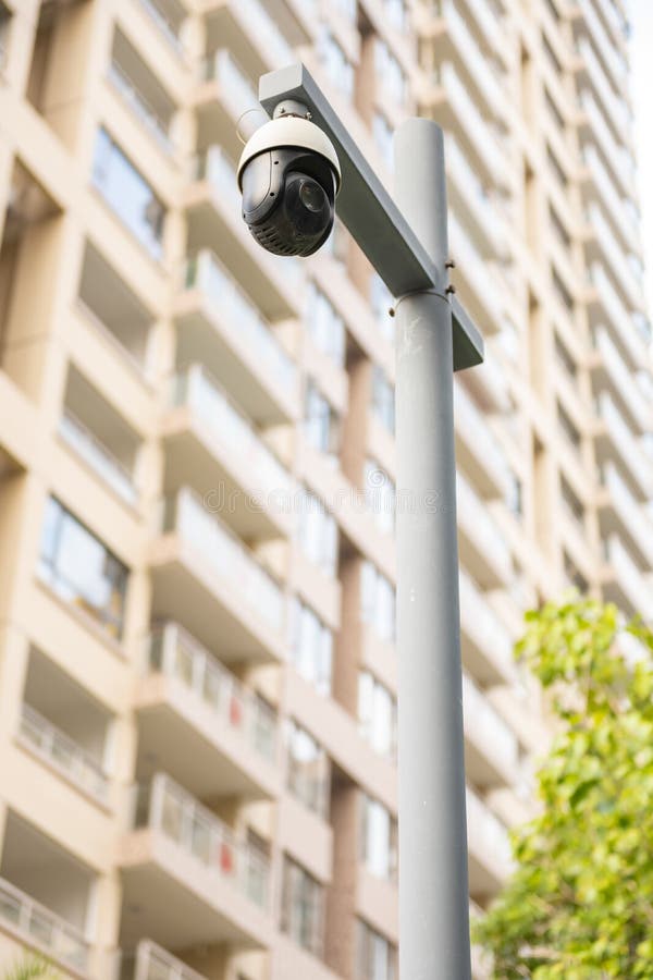 CCTV Camera and Residential Building on Back Vertical Composition Stock ...