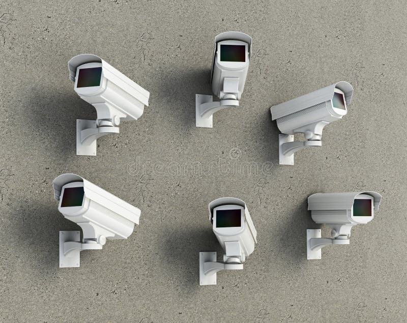 CCTV Cameras on the Wall. 3D Illustration Stock Illustration ...