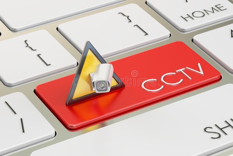 CCTV Concept on Red Keyboard Button, 3D Rendering Stock Illustration ...