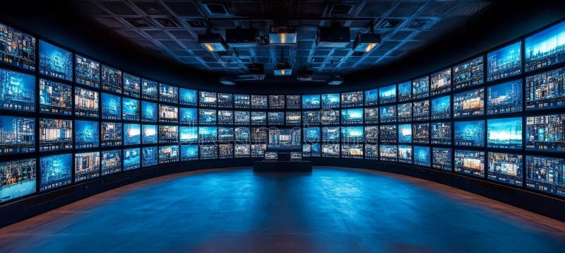 CCTV Control Room, Security Center with Multiple Screens Displaying ...