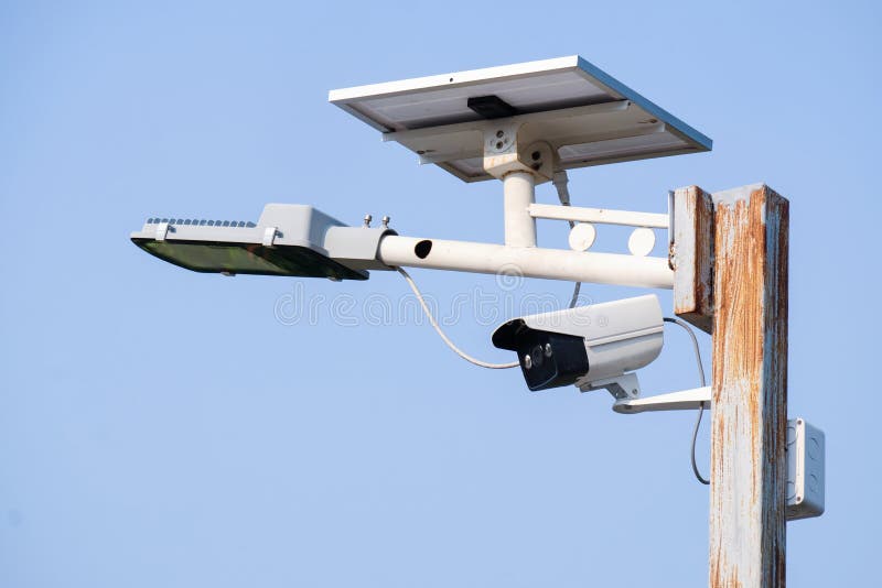CCTV and Illumination with Solar Panel on the Post Stock Image - Image ...