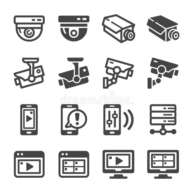 Cctv icon set stock vector. Illustration of notification - 147637567