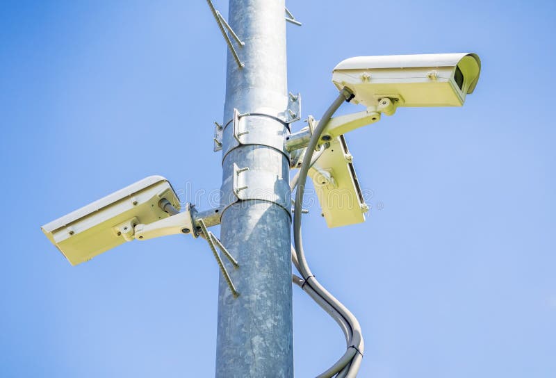 Cctv installed on the pole stock image. Image of monitor - 52987853